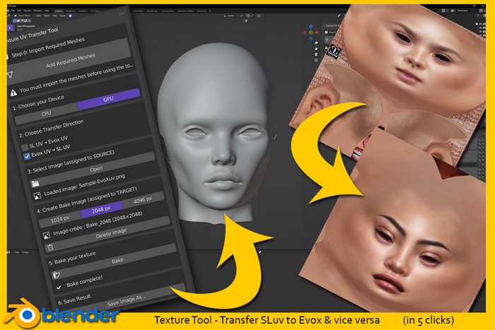 Second Life Marketplace - Texture tool - SLuv to Evox uv Transfer Blender addon